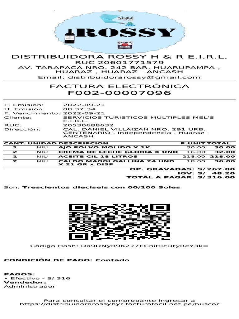 Factura Electrónica Distribuidora Rossy | PDF | Hogar, jardinería y ...