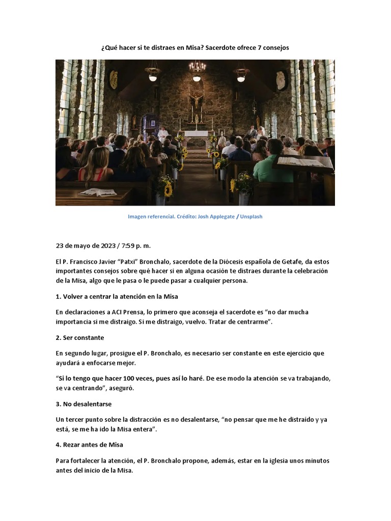 Qué hacer si te distraes en Misa Sacerdote ofrece 7 consejos | PDF
