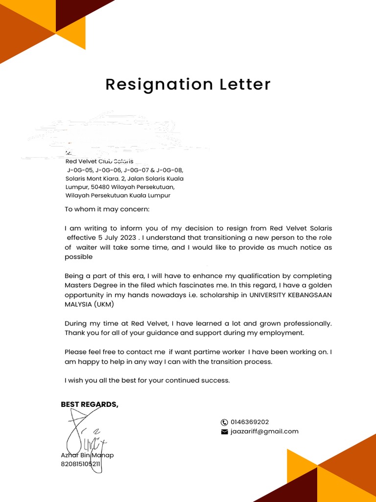 Resignation Letter Ireland
