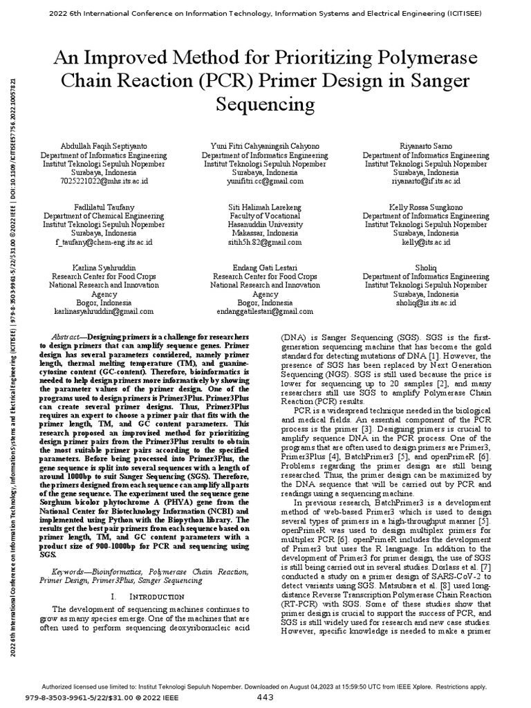 An Improved Method For Prioritizing Polymerase Chain Reaction PCR Primer Design in Sanger ...