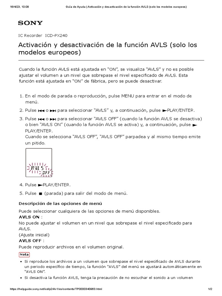 12 Guía de Ayuda - Activación y Desactivación de La Función AVLS (Solo Los Modelos Europeos ...
