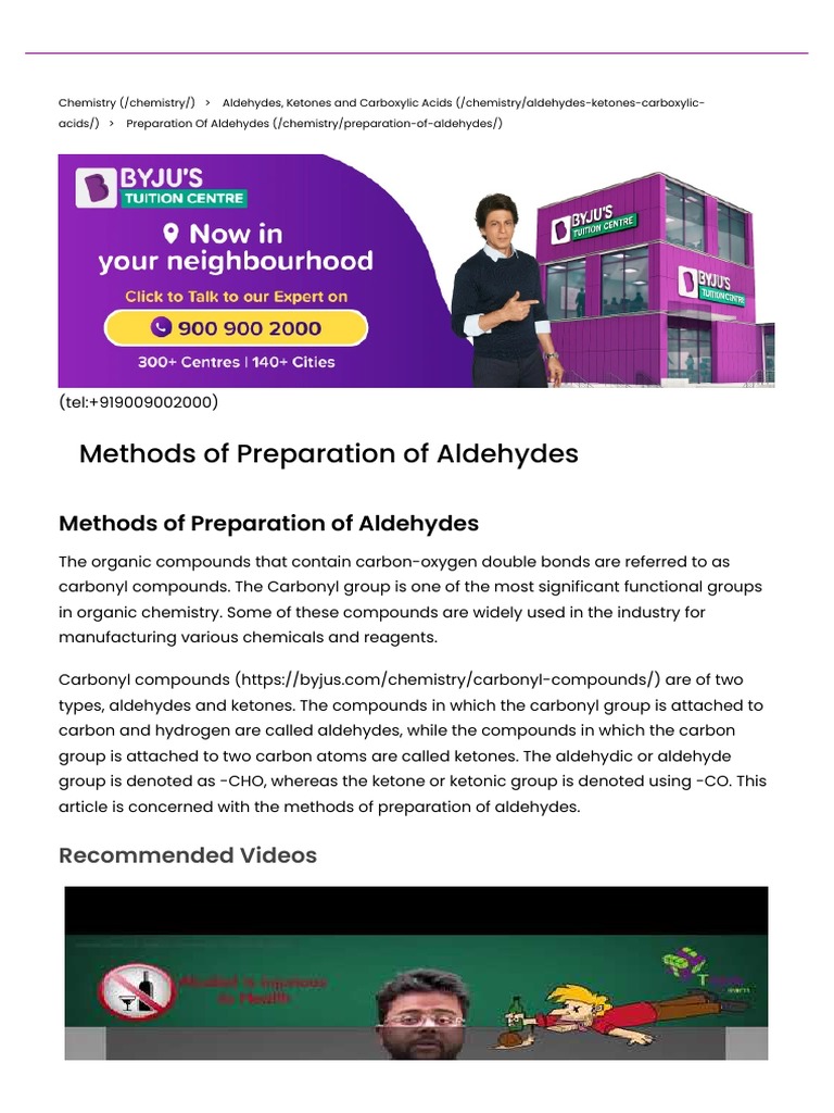 Methods of Preparation of Aldehydes - Uses of Ald | PDF