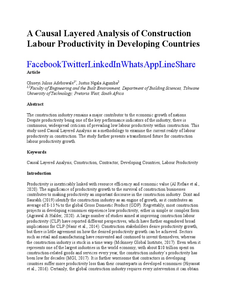 A Causal Layered Analysis of Construction Labour Productivity in ...