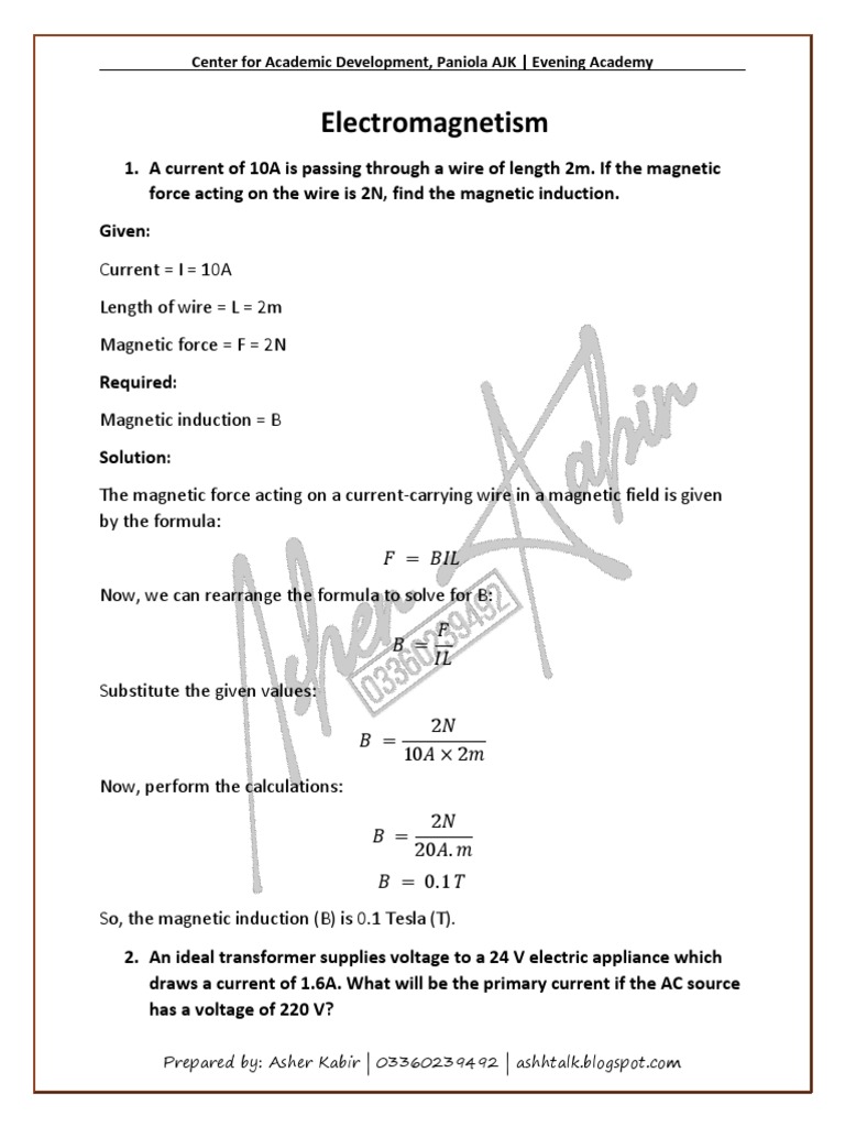AJK Board 10th Class Solved Numericals of Chapter 15, Ilmkidunya | PDF | Transformer | Inductor