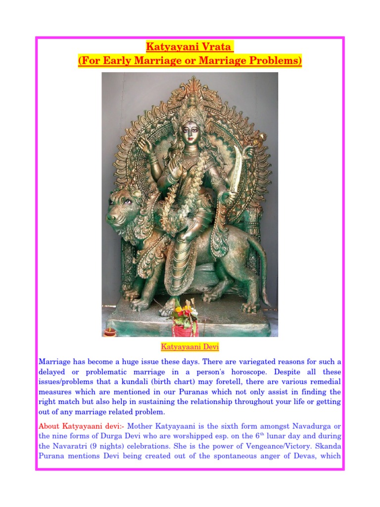Katyayaani Vrata For Early Marriage or Marriage Problems | PDF