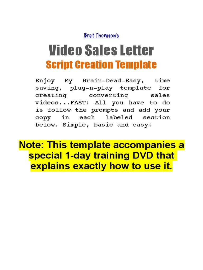 Video Sales Letter - Script Creator Template | PDF Video Sales Letter - Script Creator Template | PDF