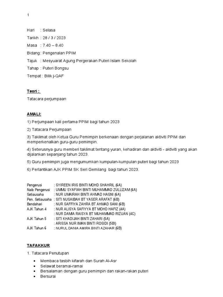 Catatan Perjumpaan Ppim 1 - 28.3.2023 | PDF