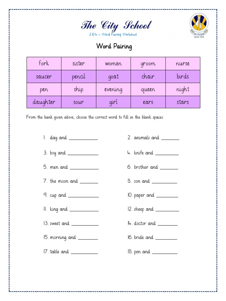 Word Pairing for Young Learners | PDF | Language Arts & Discipline