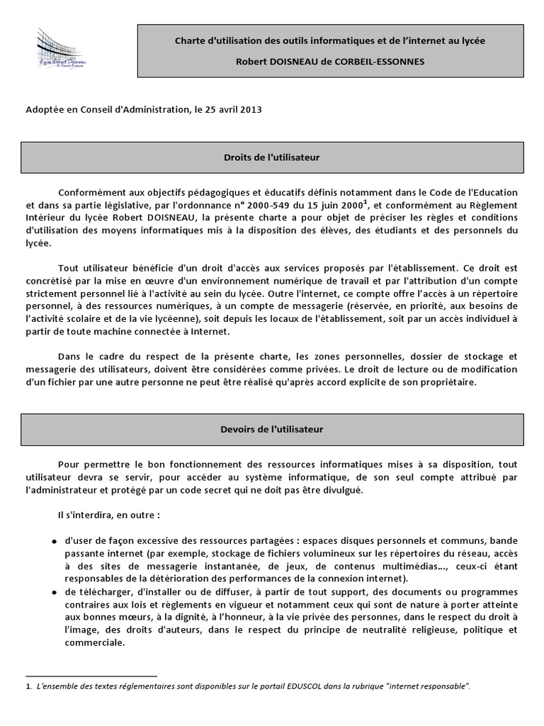 Charte Informatique | PDF | Ordinateurs