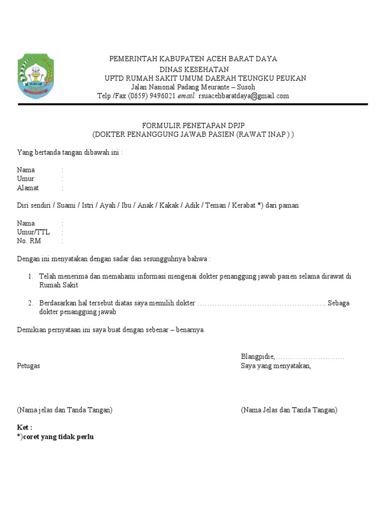 Formulir DPJP RSU Aceh Barat Daya | PDF