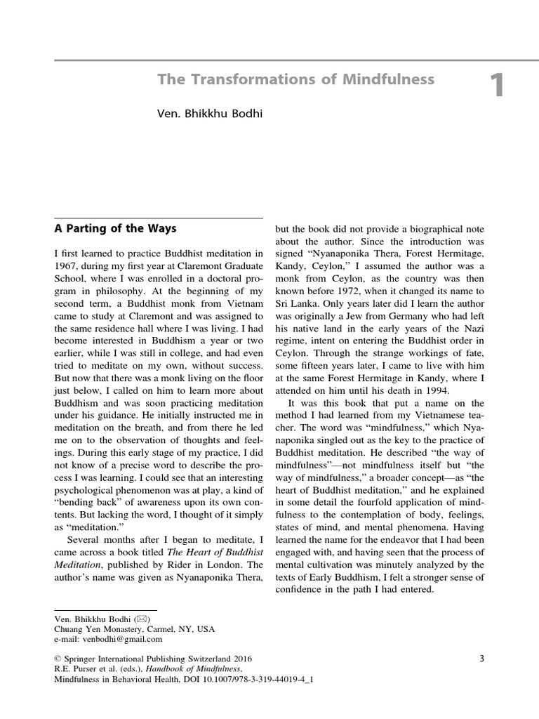 Bodhi - Transformations of Mindfulness | PDF | Noble Eightfold Path | Buddhist Meditation