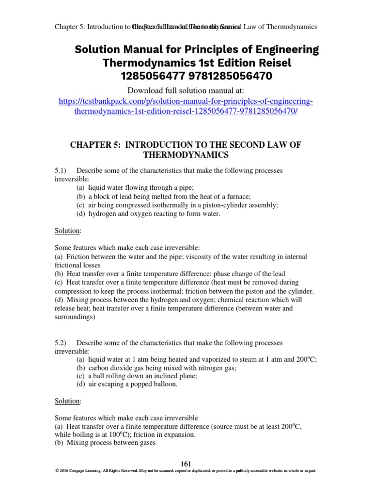 Principles of Engineering Thermodynamics 1st Edition Reisel Solutions ...