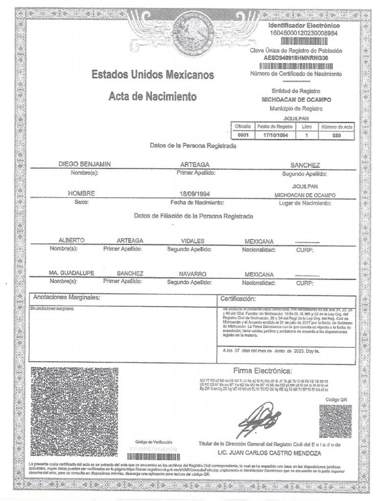 Acta de Nacimiento | PDF
