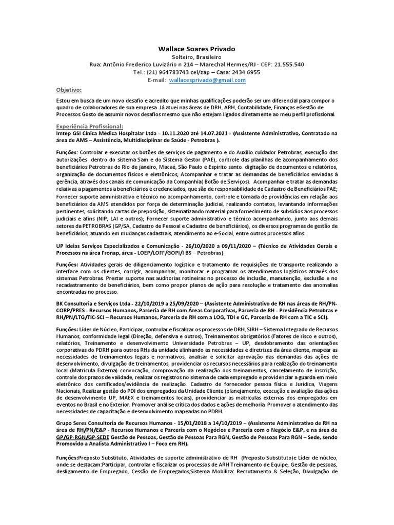Curriculo - Wallace Soares Privado | PDF | Negócios