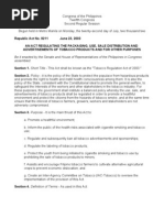 RA 9211 - Tobacco Regulation Act | PDF | Cigarette | Advertising