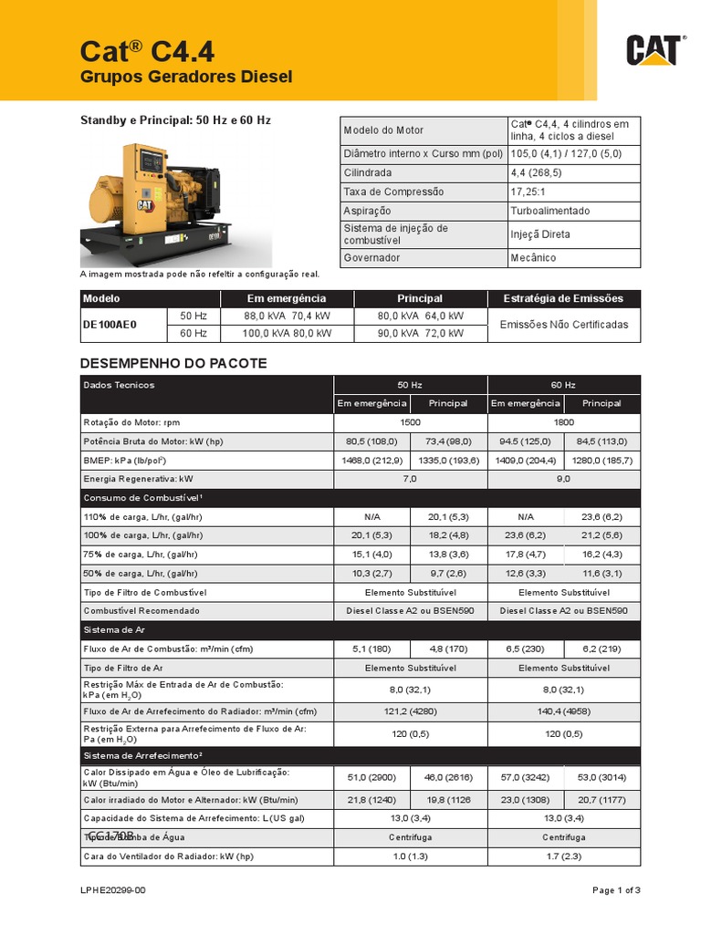 DataSheet C4.4 DE100 (100kVA StandBy) | PDF | Quantidades físicas ...