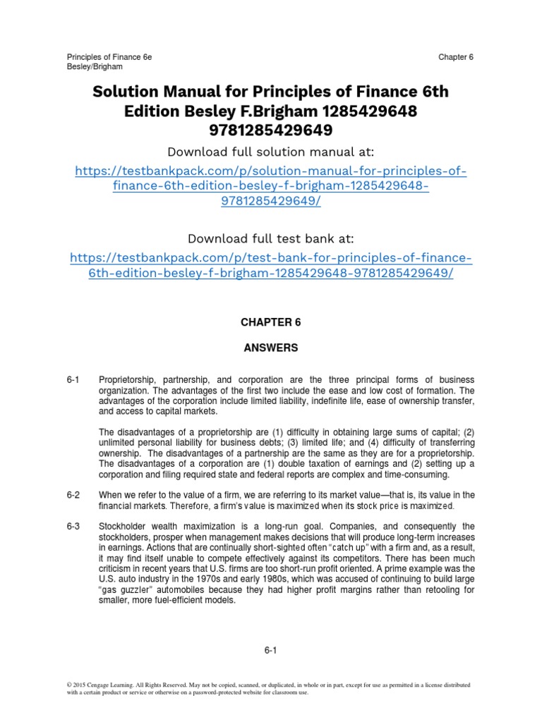 Principles of Finance 6th Edition Besley Solutions Manual 1 | PDF | Capital Gains Tax | Dividend