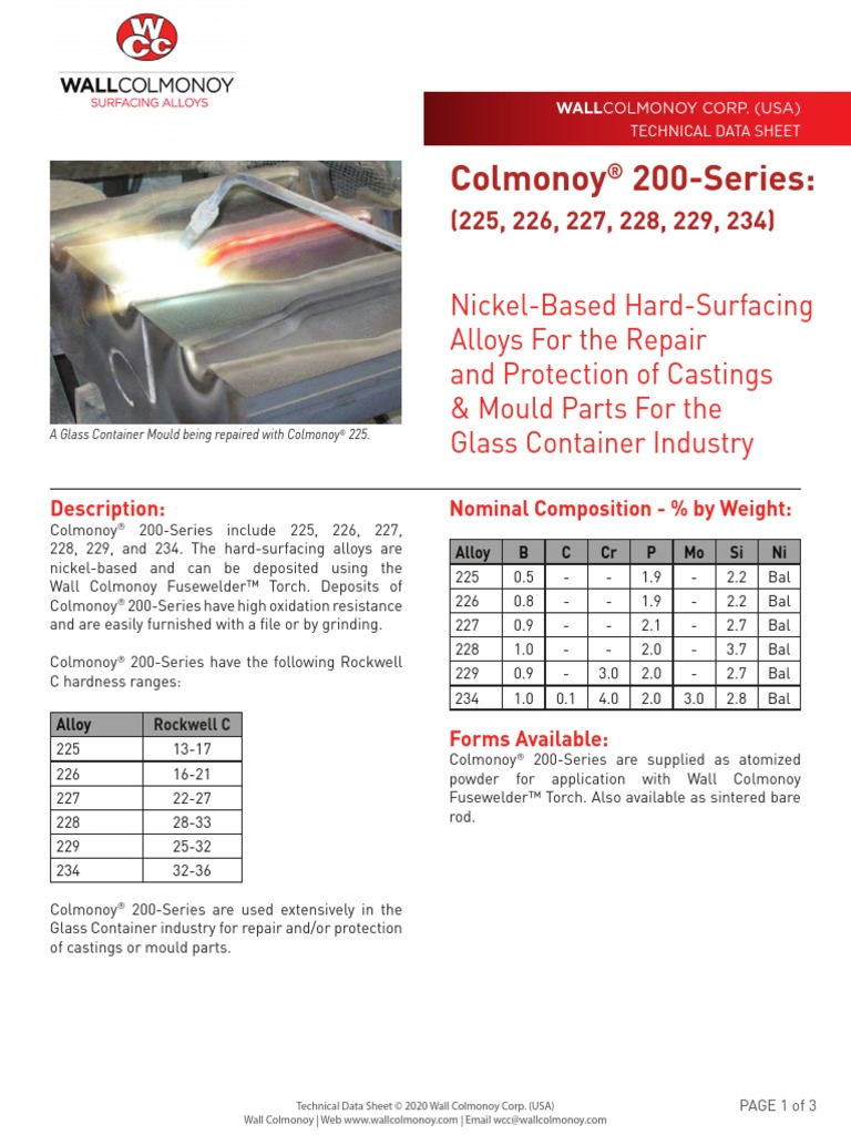 Wall Colmonoy Corp Colmonoy 200 Series TDS April2020 | Download Free ...