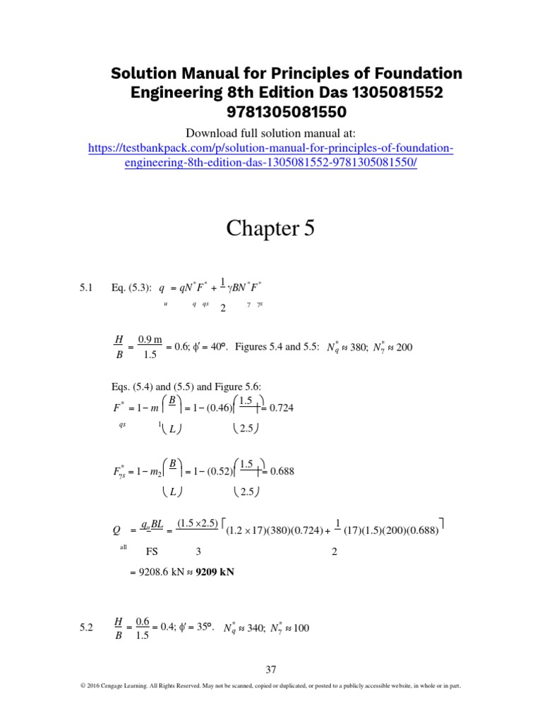Principles of Foundation Engineering 8th Edition Das Solutions Manual 1 | PDF