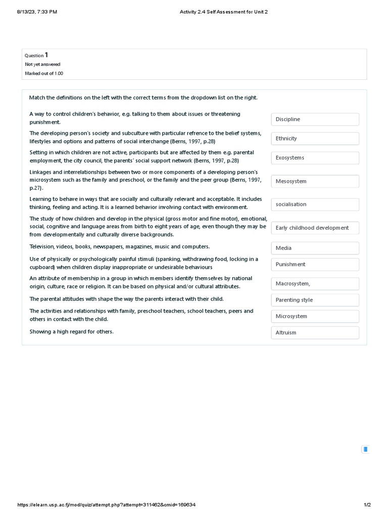 Unit 2 Self-Assessment: Child Development | PDF | Behavior ...