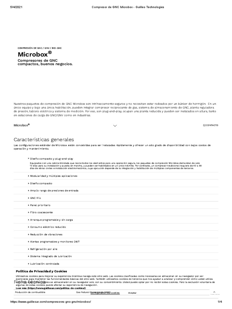 Compresor de GNC Microbox - Galileo Technologies | PDF | Cookie HTTP ...