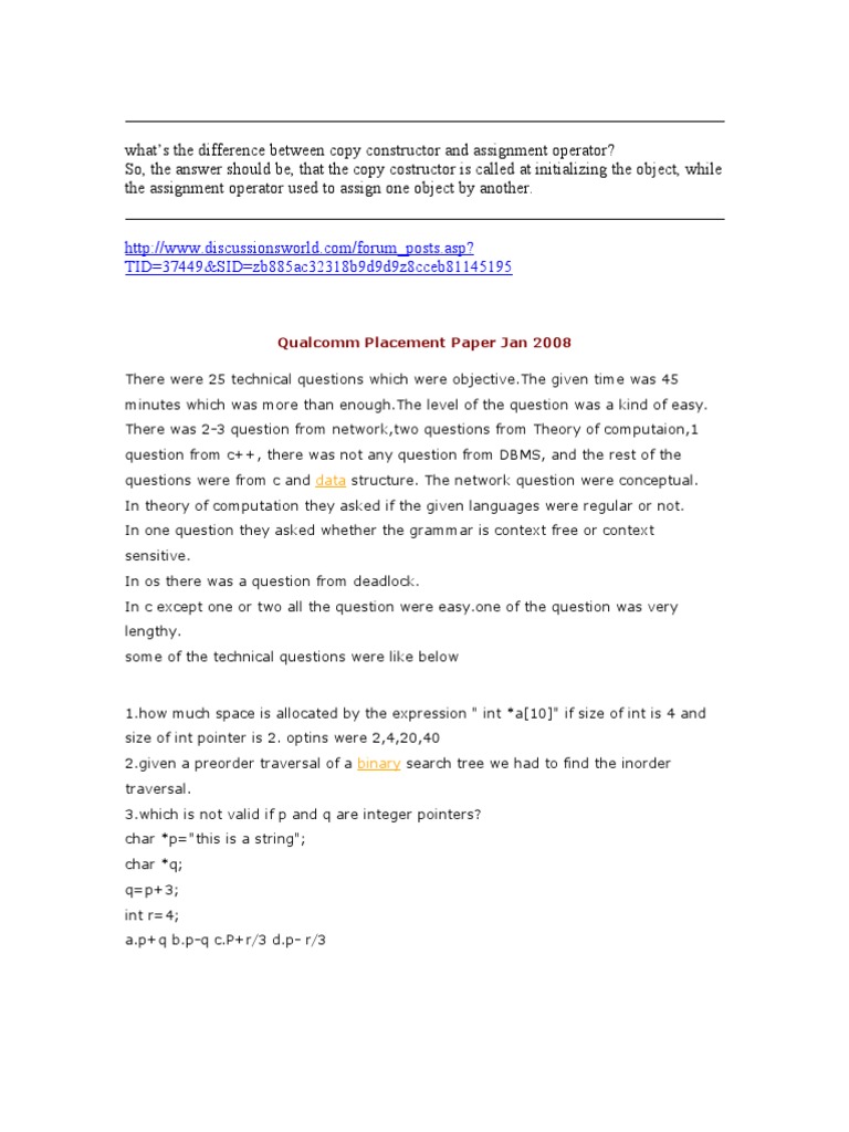Qualcomm Qns | PDF | C++ | Constructor (Object Oriented Programming)