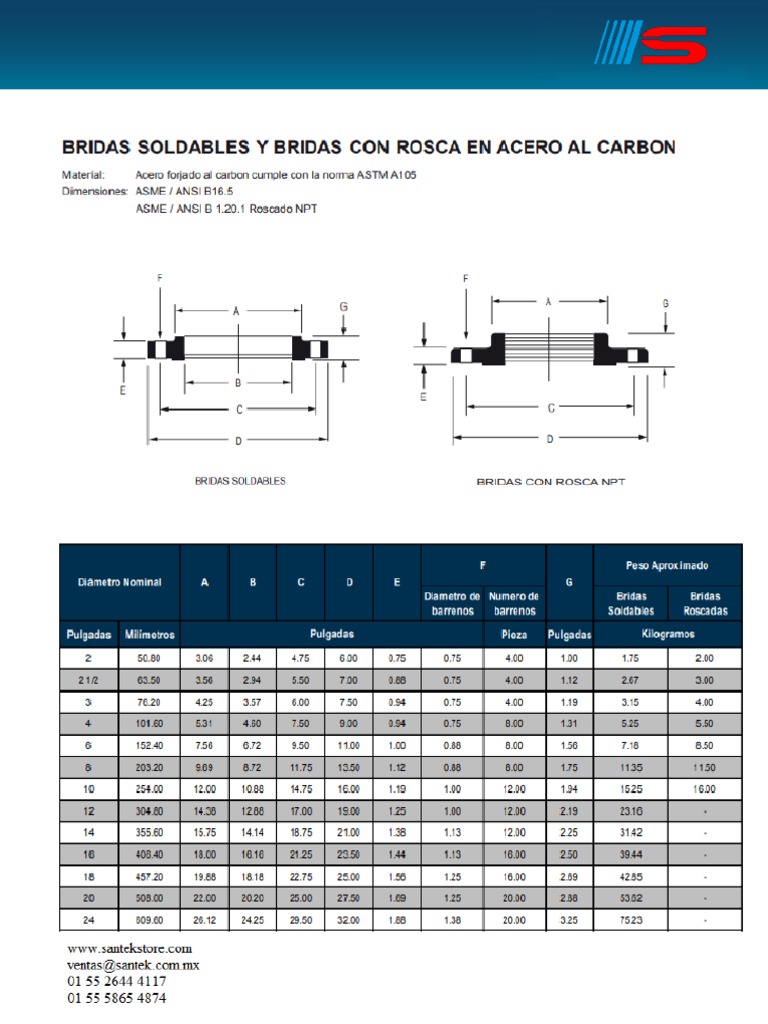 Ficha Tecnica Brida Soldables y Roscadas | PDF
