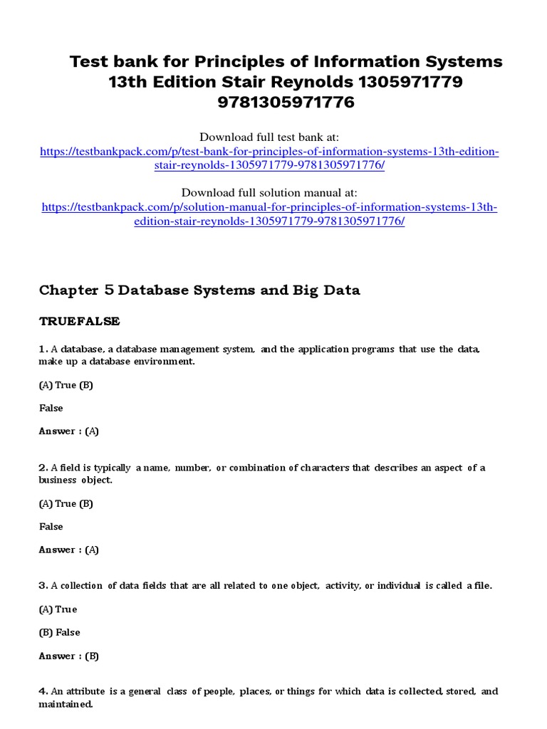 Principles of Information Systems 13th Edition Stair Test Bank 1 | PDF ...