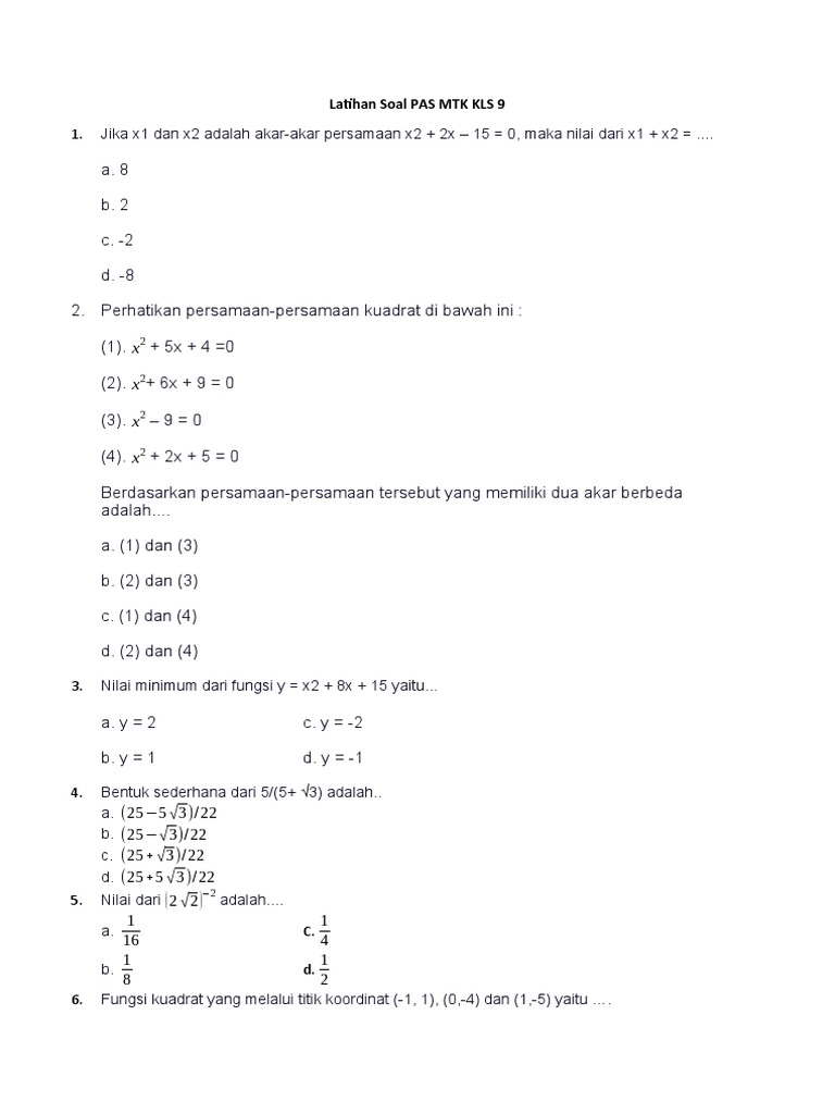 Latihan Soal PAS MTK KLS 9 | PDF | Metode & Bahan Ajar