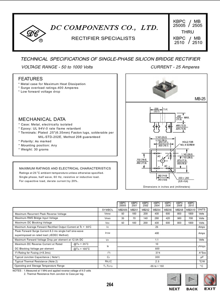 KBPC2510 Puente de Diodos 25A - 1000V | PDF