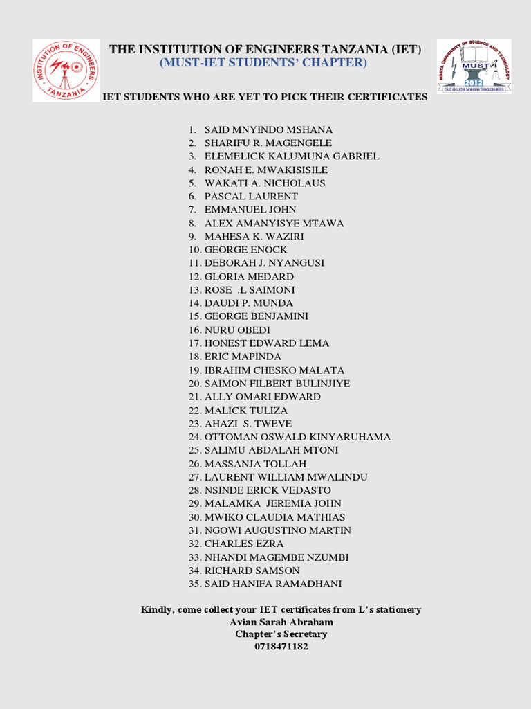 Iet Students Who Are Yet to Pick Their Certificates | PDF