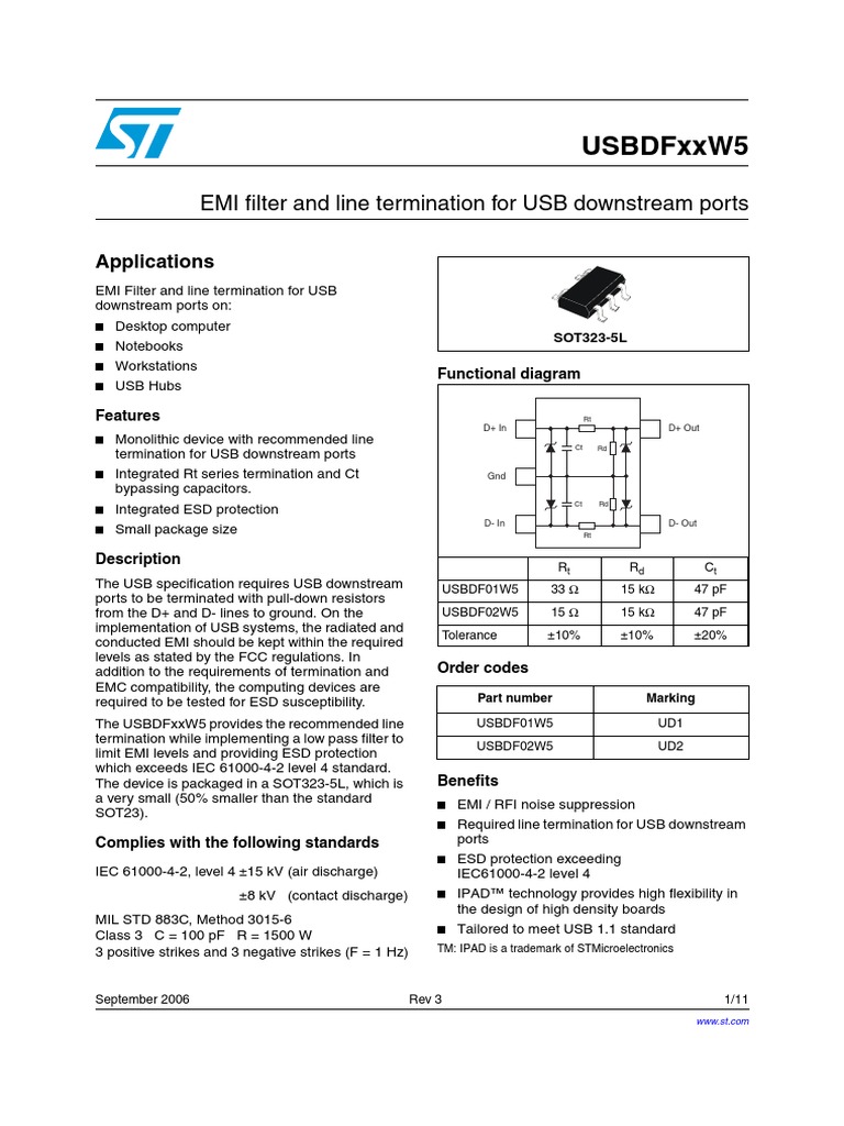USBDF01W5 (SMD UD1 Sot323-5l) | PDF | Electromagnetic Interference | Usb
