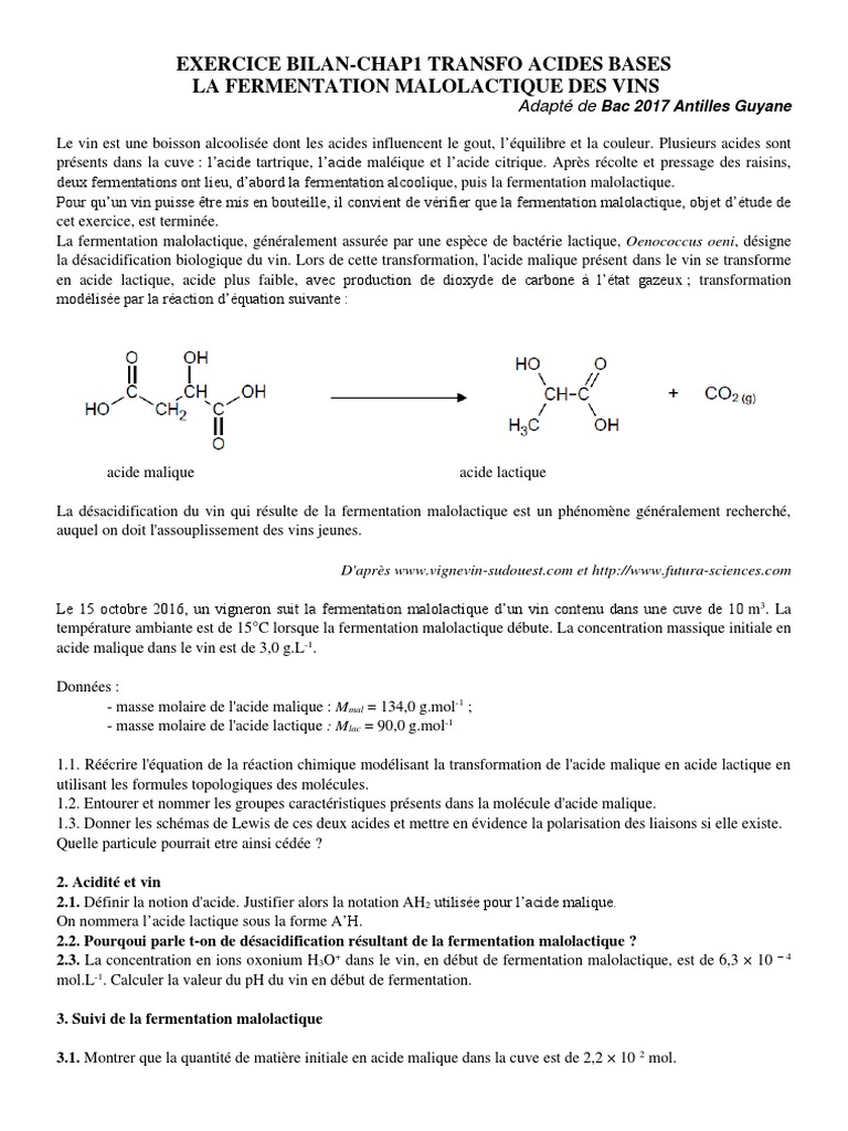 Exo Bilan Vin Chap1 ACIDE BASE | PDF | Livres de cuisine, nourriture et ...