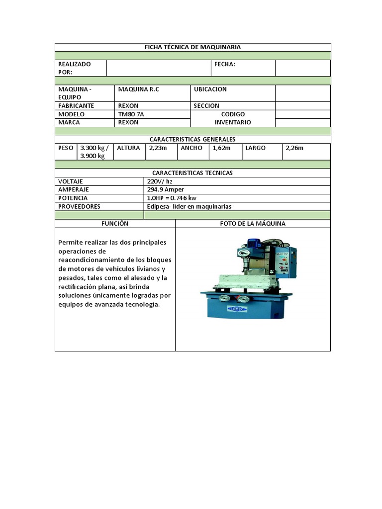 Ficha TC Rectificador D Cilindro | PDF