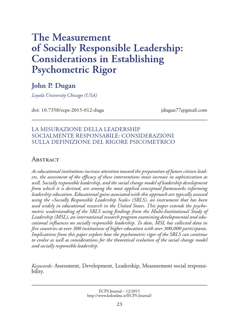 Measuring Socially Responsible Leadership | PDF