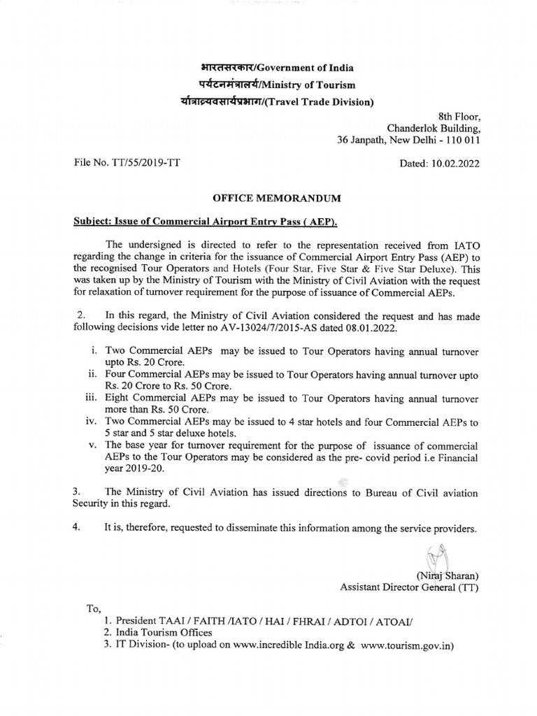 OM DT 10-2-22 Issue of Commercial Airport Entry Pass AEP | PDF