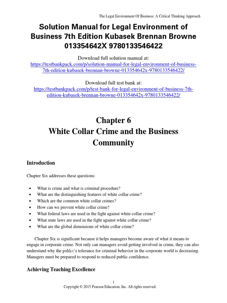 Legal Environment of Business 7th Edition Kubasek Solutions Manual ...