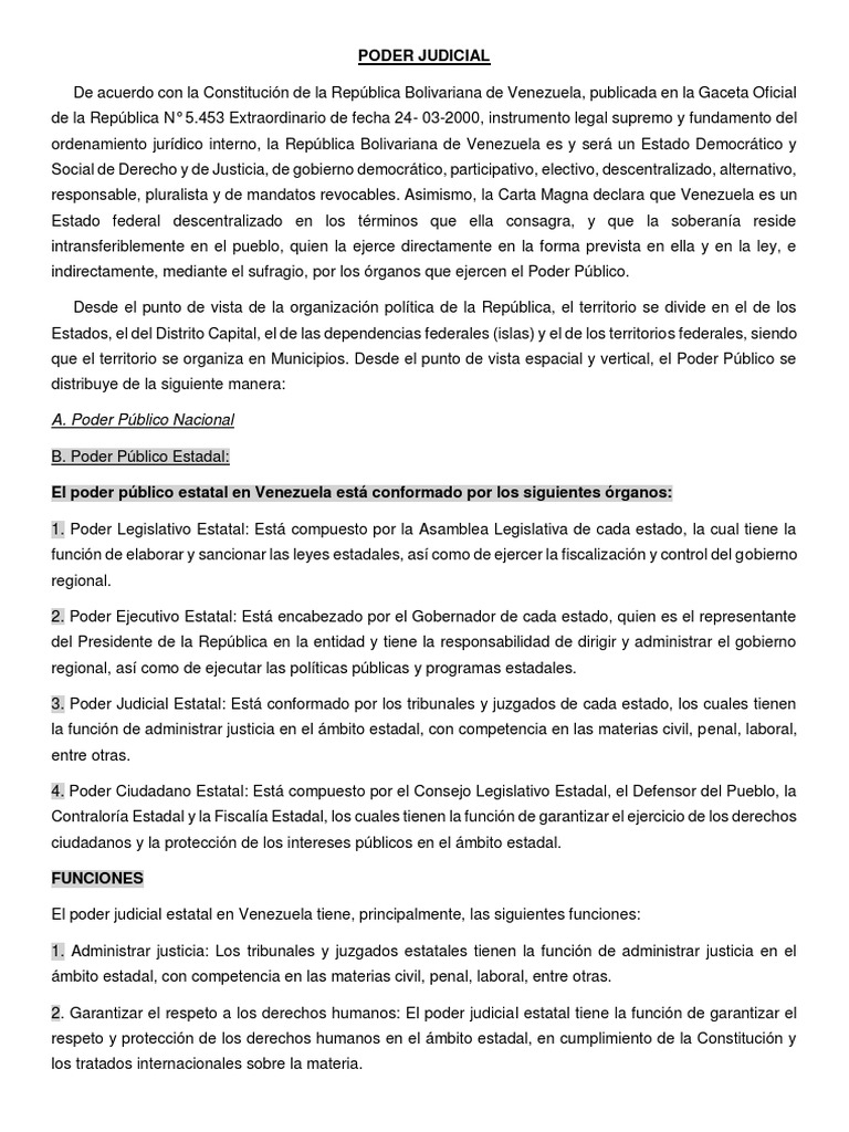 Poder Judicial en Venezuela: Funciones y Estructura | PDF | Judicaturas ...