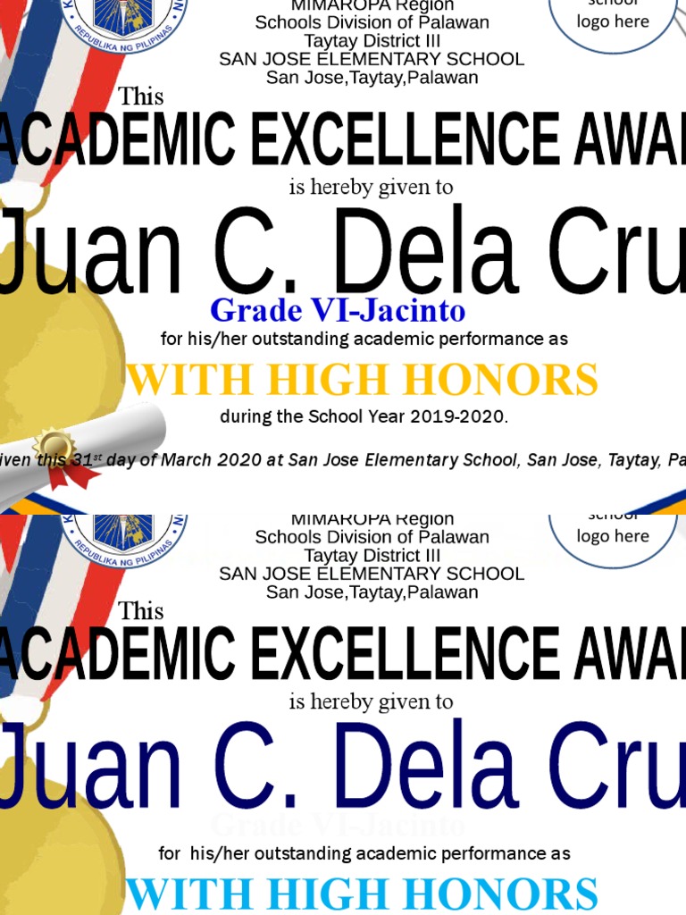 Certificate For Academic Excellence Award - PPTX Version 1 | PDF