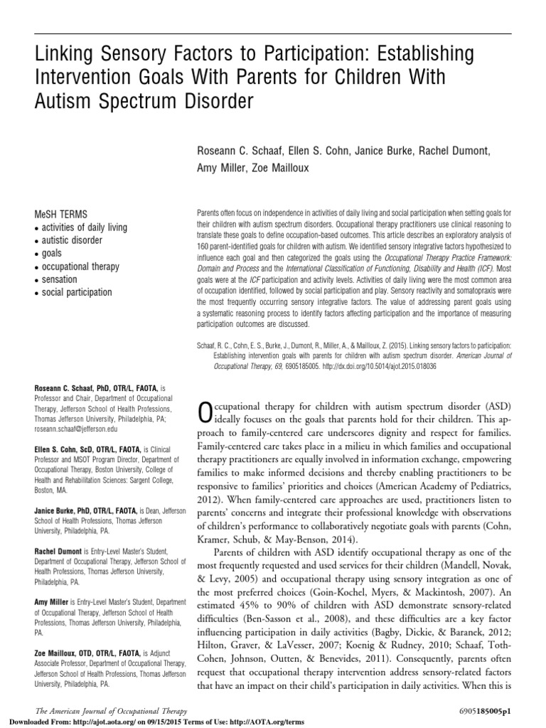 Linking Sensory Factors To Participation: Establishing Intervention ...