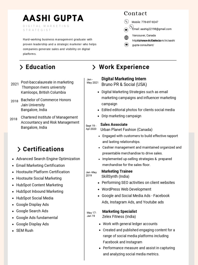 Aashi Gupta: Work Experience Education | PDF