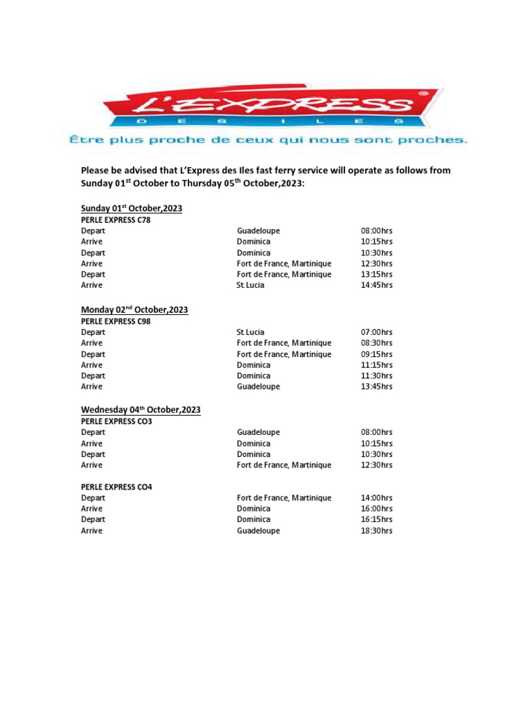 Express Des Iles October 2023 Schedule C | PDF