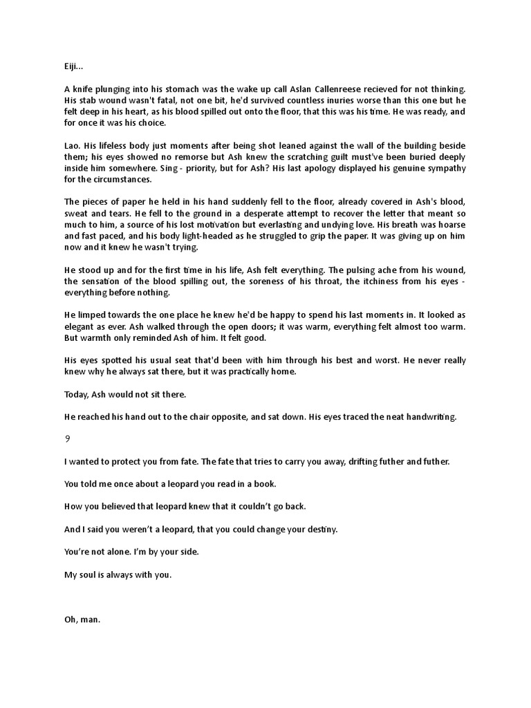 Ash X Eiji Fic I Wrote and Deleted | PDF | Poetry