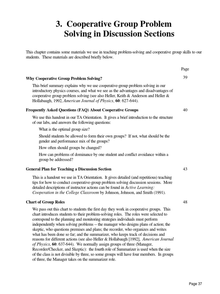 Cooperative Group Problem Solving in Physics | PDF | Equations | Classroom