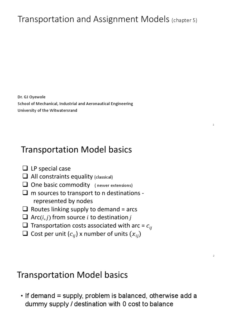 Lec 4 - Transportation and Assignment Model | PDF
