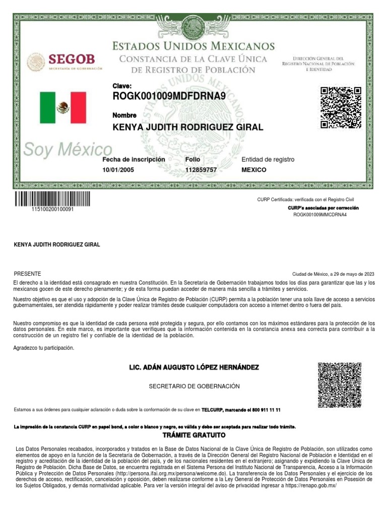 Curp Rogk001009mdfdrna9 | PDF