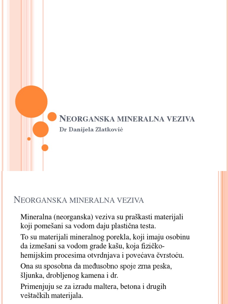 Neorganska Mineralna Veziva. DR Danijela Zlatković | PDF