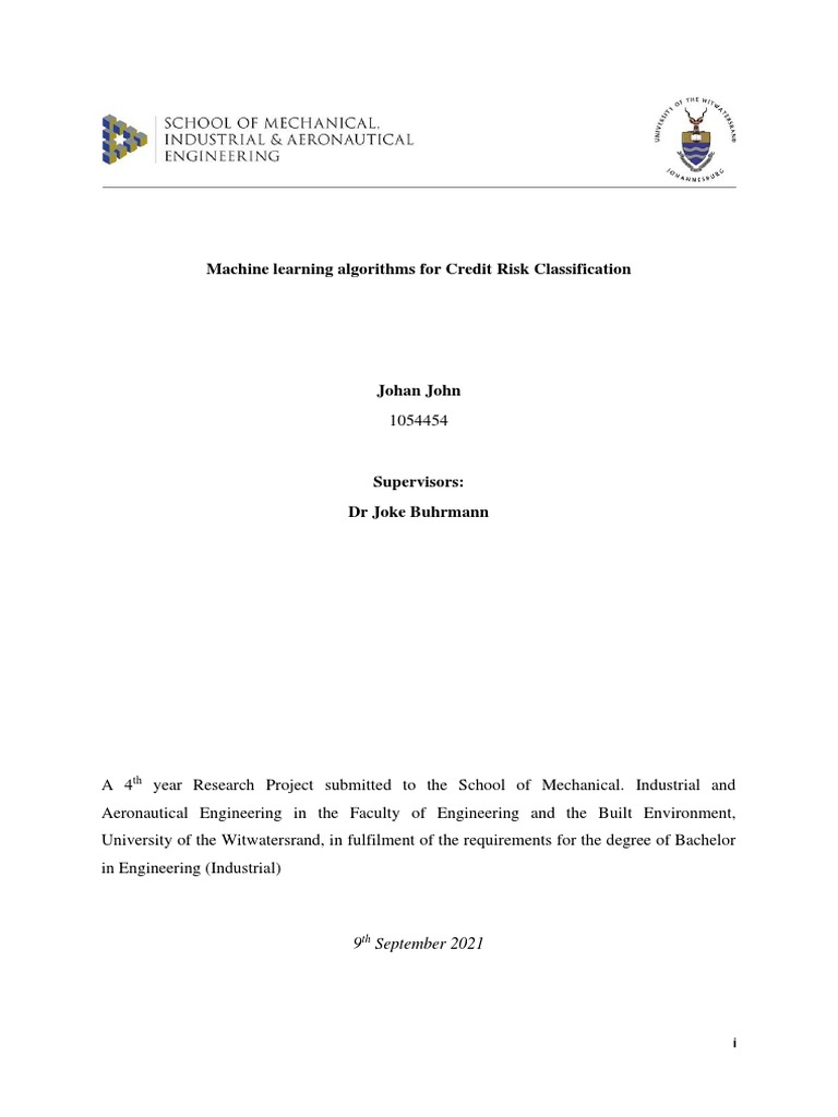 Machine Learning Algorithms For Credit Risk Classification | PDF