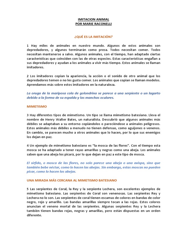 Animal Mimics Spanish | PDF | Mimetismo | Depredación