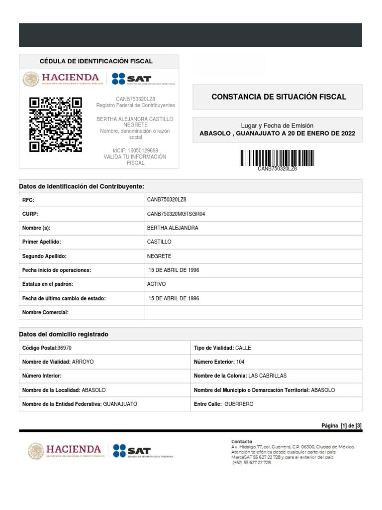 Constancia De Situación Fiscal Resico Pdf
